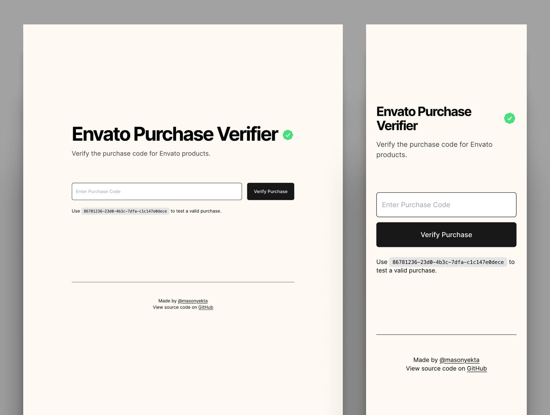 Envato Purchase Verifier - Personal Website - Mason Yekta