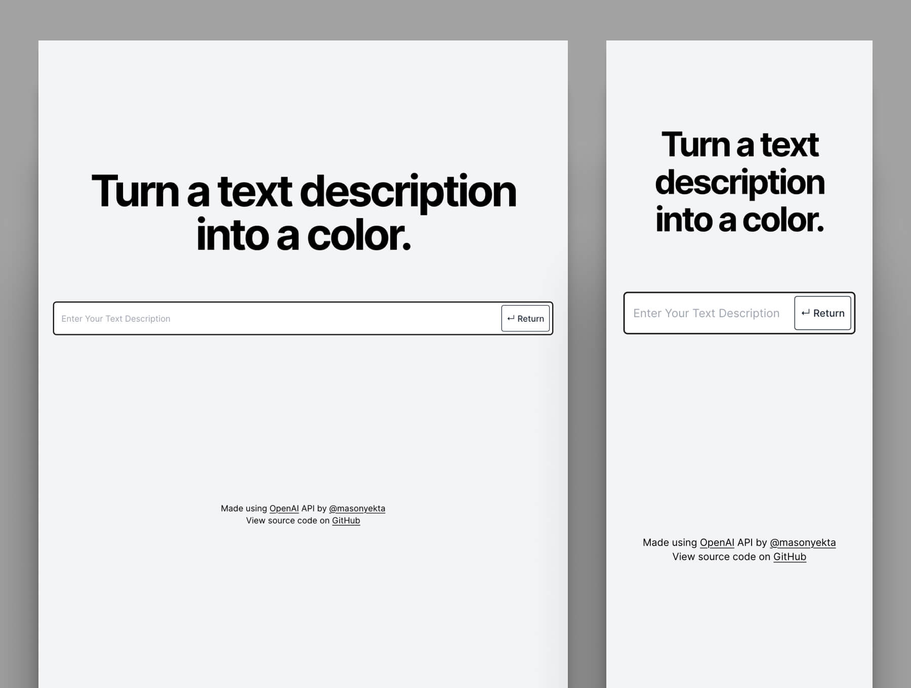 Open AI Text to Colour - Personal Website - Mason Yekta